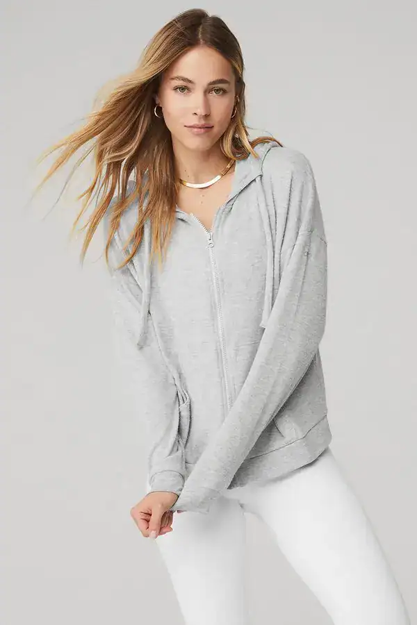 Alo Yoga Alolux Soho Full Zip Hoodie In Athletic Heather Grey - 20